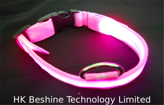 Comfortable Pink LED Flashing Pet Collar Safety Necklace / Light Up Collars For Dogs