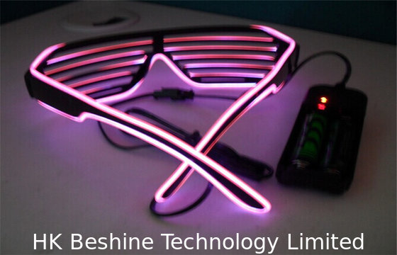 Pink Light Illuminated El Wire Sunglasses Festival Head - Wear With 2AAA Battery Pack