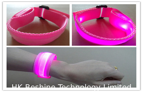 Nylon Pink LED Flashing Bracelet ,  Men LED Running Bracelet For Outdoor Sport