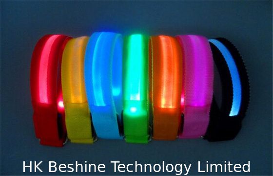 Adult LED Pink Glow Bracelets , PVC Light Guide & Nylon Reflective Lighted Arm Belt