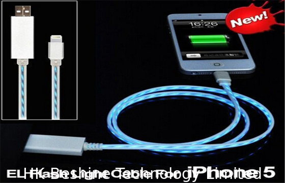 4 To 5.9 Feet EL LED Flowing Light Up USB Charging Cable For Iphone 6 / 6S / 5 / 5S