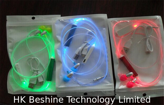 Plastic Blinking LED Wire Earphone Electroluminescent Products Packed By OPP Bag