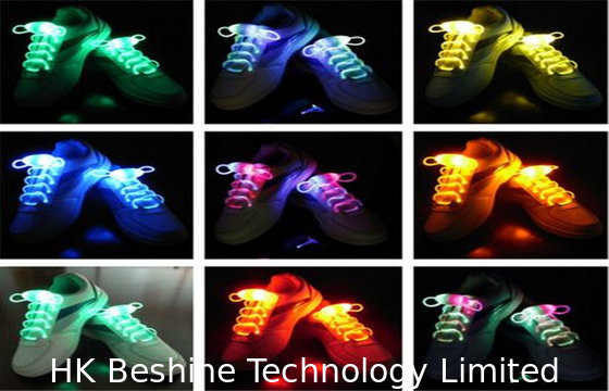 Eco - friendly Nylon LED Light Shoelaces In Purple , Green / Light Up Shoe Strings