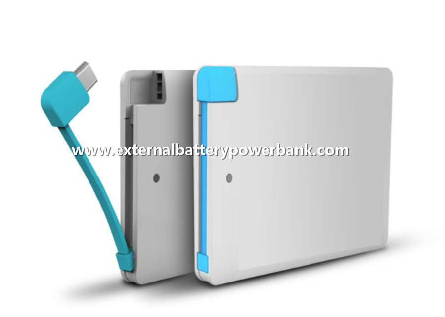 Credit Card Size Portable Mobile Power Bank Built in Cable 2500mah for MP3 / MP4 / PC / Ipad