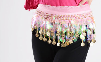 88 Gold Coins Chiffon Belly Dance Hip Scarf With Paillettes
