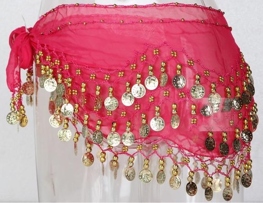 Polyester Adult Basic Belly Dance Hip Scarf With Coins , Lightweight