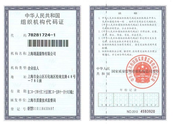 China Shanghai Yisheng Garment Accessory Co., Ltd. certification