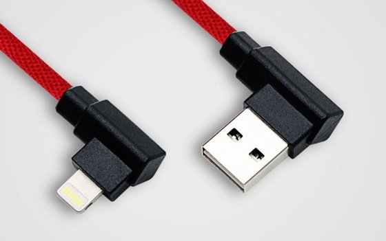 90 Degree USB Charger Cable , USB Data Cable 1M Length For IPhone Angle 2 In 1