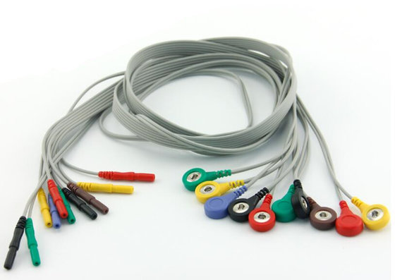 Din 1.5 Style ECG Electrode Cable , 10 Leads Patient Monitor Accessories Snap Plug