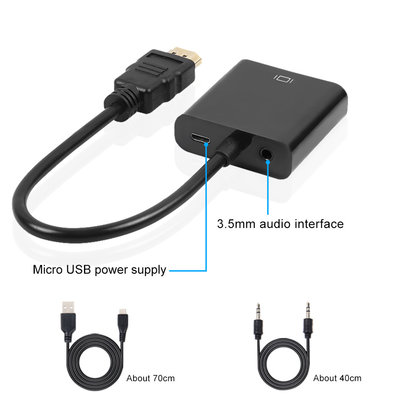 Audio 1080p Hdmi Cable Assembly Hdmi To Vga Adapter For Pc Laptop Tablet