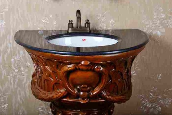 Customized Classical Single Basin Bathroom Cabinet With Mirror Marbe Countertop