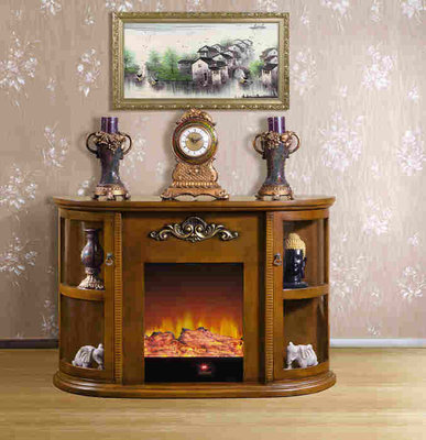 Classical Freestanding Solid Wood Electric Fireplace With Fake Flame