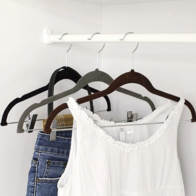 Wardrobe Ladies / Man Trousers / Jeans Velvet Flocked Hangers With Metal Clip