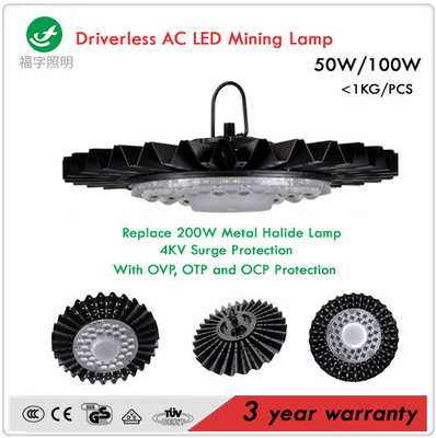 DOB driverless White color heatsink fin body AC miming 50W LED ufo high bay
