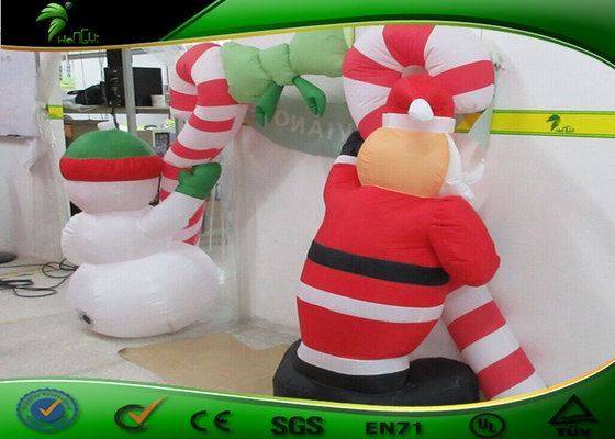 Waterproof Inflatable Holiday Decorations Christmas Candy Cane Arch With Santa