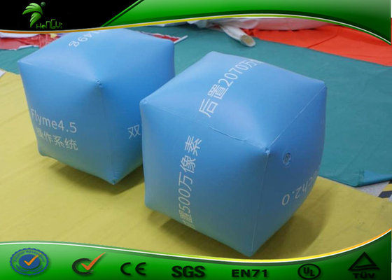 Blue Cube Inflatable Advertising Balloons Custom Logo For Adults Play