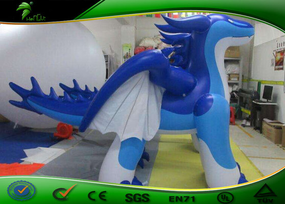 Custom Inflatable Cartoon Characters 2.5M Height PVC Blue Dragon Animal Toy
