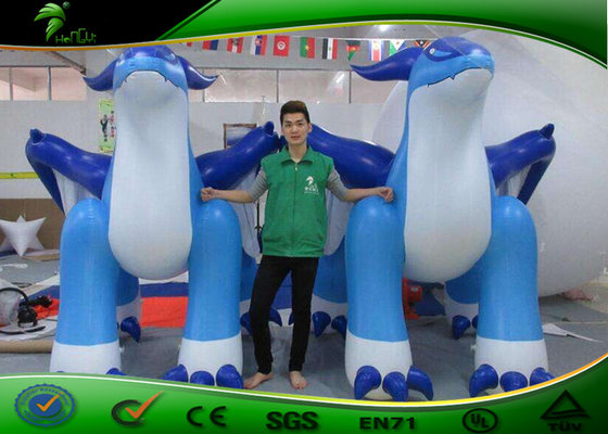 Custom Inflatable Cartoon Characters 2.5M Height PVC Blue Dragon Animal Toy