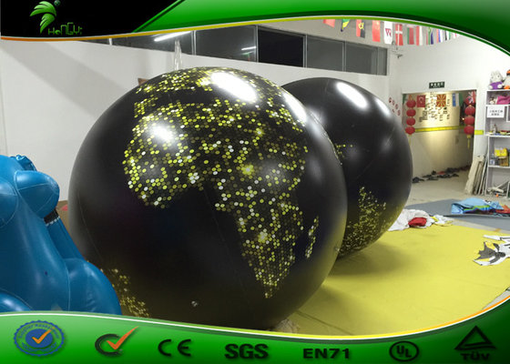 Large Black Inflatable Advertising Balloons With Whips , PVC Hang Inflatable Globe
