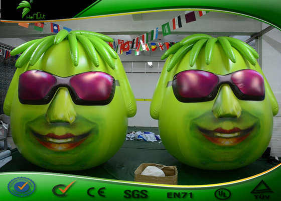 3m Tall Green Head Shape Inflatable Helium Head Fire Resistant For Parade ASTM