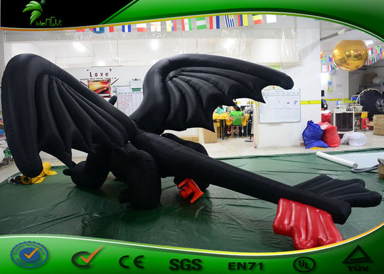 Long PVC Inflatable Cartoon Characters Giant Black Inflatable Toothless Dragon Toy