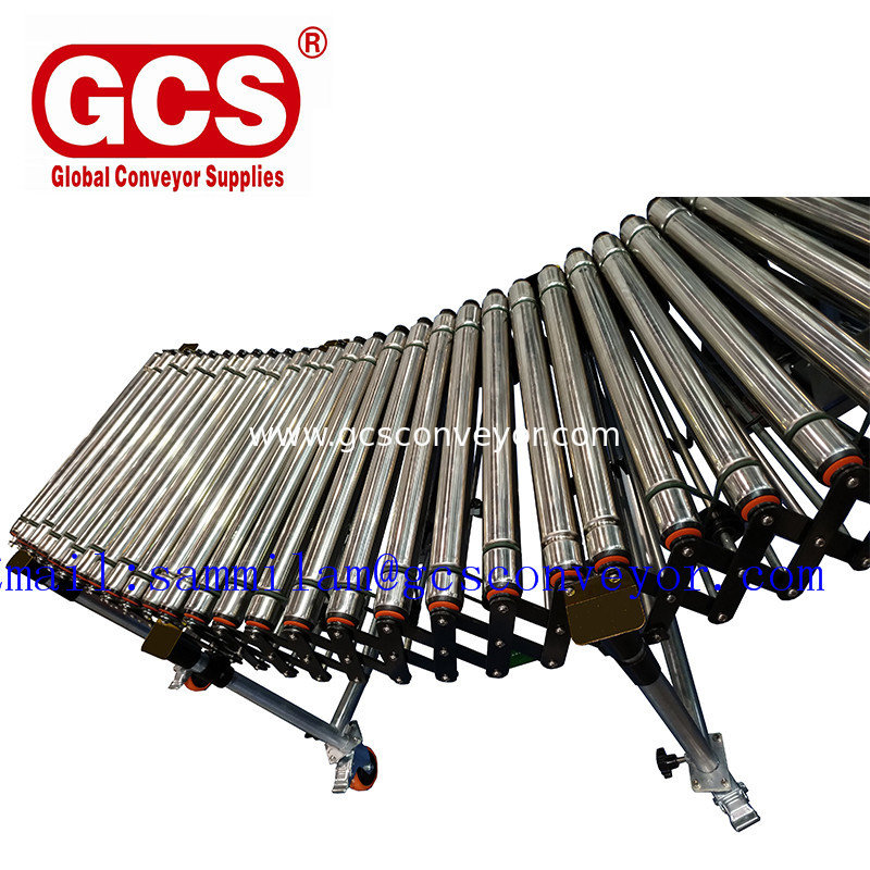 Double Row Telescopic Skate Roller Conveyor/cut to length line roller unloading table/Flexible telescopic screw roller c