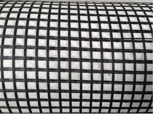 Geocomposite Geosynthetic Materials Fiberglass Geogrid With Woven Geotexitle Fabric