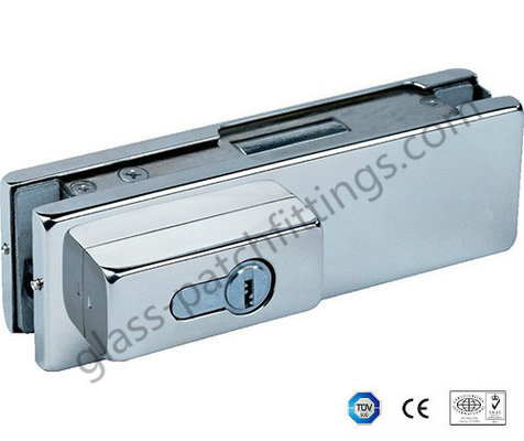 Single Throw Frameless Glass Door Hardware , Corner Patch Lock With Strike Plate