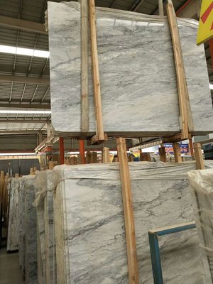 Striped Synthetic Marble Stone Slab , Solid Marble Slab With Blue Flower