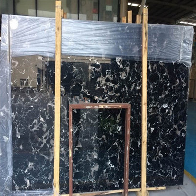 Ice Dapple Black Marble Floor Tiles Bathroom White Flower Design