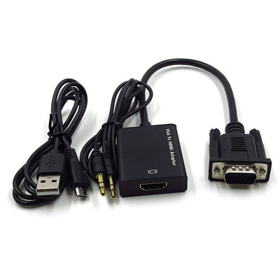 Black Color 15 Pin Vga Male To Hdmi Female Adapter  With Usb And Audio Cable