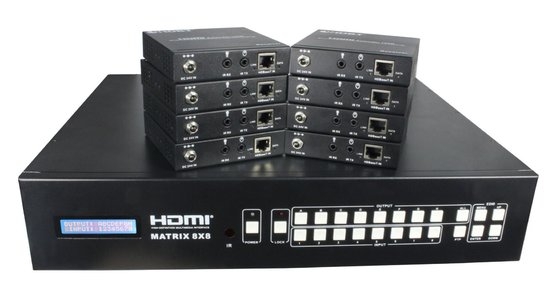 POE HDBaseT Matrix Switch 8*8 HDMI Matrix Over CAT5E/6/7 with 100meters Extending