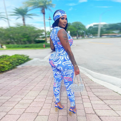 New Arrival Printing Sleeveless and deep V-neck bodysuit customized slim fit women summer yoga jumpsuit Training tracksuits