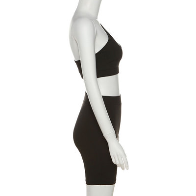 Summer New Arrival Sexy Women one shoulder Hollow out Yoga sets crop top and Casual shorts 2-Piece Training clothes gym wear