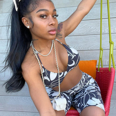 Summer New Arrivals Wholesale Custom Sexy Printing Womens Beachwear 2 Piece  Halter Bra  and short trousers swimsuit
