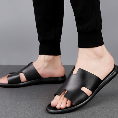 Flat  Solid Color Men Slippers Upper Breathable Home Slippers