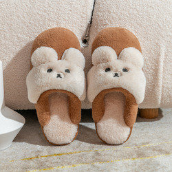 Wholesale fashion women slippers soft plush cartoon cute bear vamp breathable home indoor shoes winter