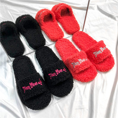 Custom logo outdoor soft plush slippers for women and ladies hot sale wholesale non-slip home indoor custom shoes