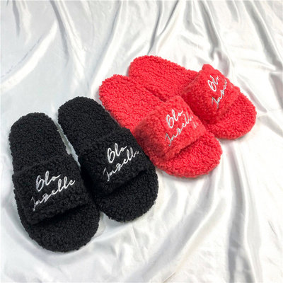 Custom logo outdoor soft plush slippers for women and ladies hot sale wholesale non-slip home indoor custom shoes