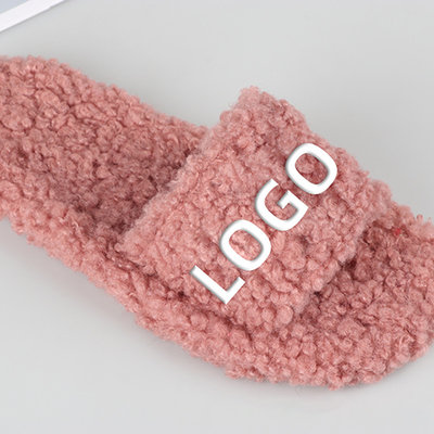 Custom logo outdoor soft plush slippers for women and ladies hot sale wholesale non-slip home indoor custom shoes