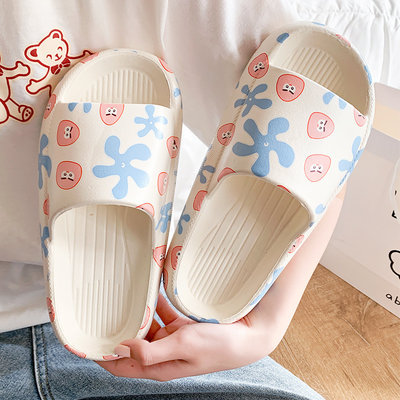 2022 new couple non-slip cute Printed pattern fashion casual shoes women summer home thick bottom sandals and slippers