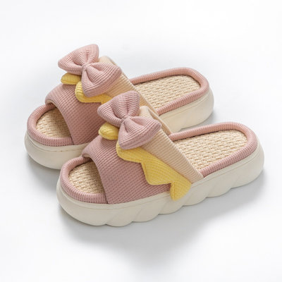 Spring linen slippers women non-slip indoor home sweat-absorbing thick bottom cheap bedroom shoes custom slippers with logo