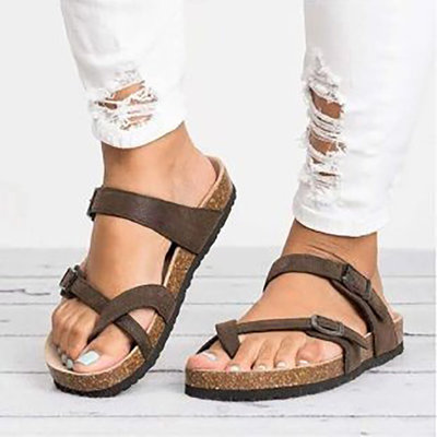Plus Size Stylish Ladies Sandals Pu Rubber Flat  Breathable  Light Weight