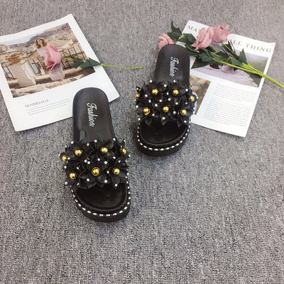 Fashion Ladies flowers Sequins women sandals beaded girls thick bottom slides slippers in new trend wholesale