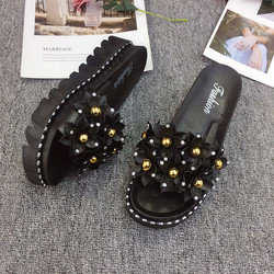 Fashion Ladies flowers Sequins women sandals beaded girls thick bottom slides slippers in new trend wholesale