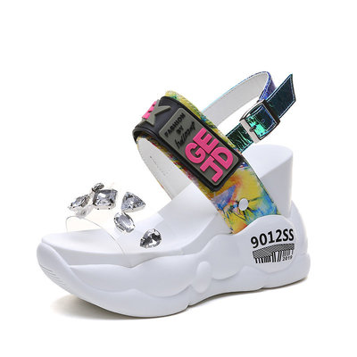 High quality Color Rhinestone super thick bottom casual shoes women non-slip wedges sandals fashion outdoor slippers