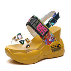 High quality Color Rhinestone super thick bottom casual shoes women non-slip wedges sandals fashion outdoor slippers