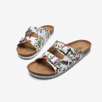 Wholesale summer fashion Floral light Breathable cork beach casual shoes women flat sandals cloud slides slippers