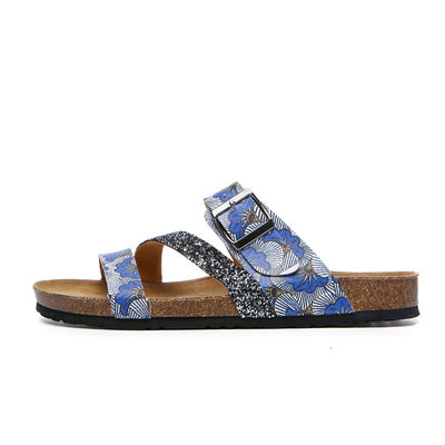 Women's Comfort Slides Adjustable Buckle PU Flat Sandals Cork Arch Support shoes bed Slides Sandals in stock