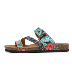 Women's Comfort Slides Adjustable Buckle PU Flat Sandals Cork Arch Support shoes bed Slides Sandals in stock